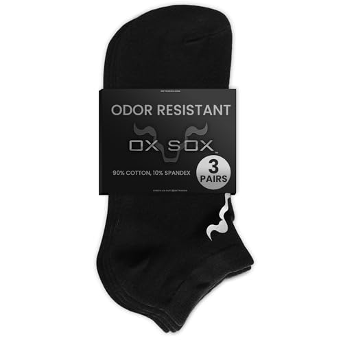 OX SOX Odorless Cotton Ankle Socks - Moisture-Wicking & Airy Comfort with Advanced Odor Control Technology - Breathable Athletic Footwear, Anti Odor & Anti-Sweat Socks for Men - 3 pairs (Black)