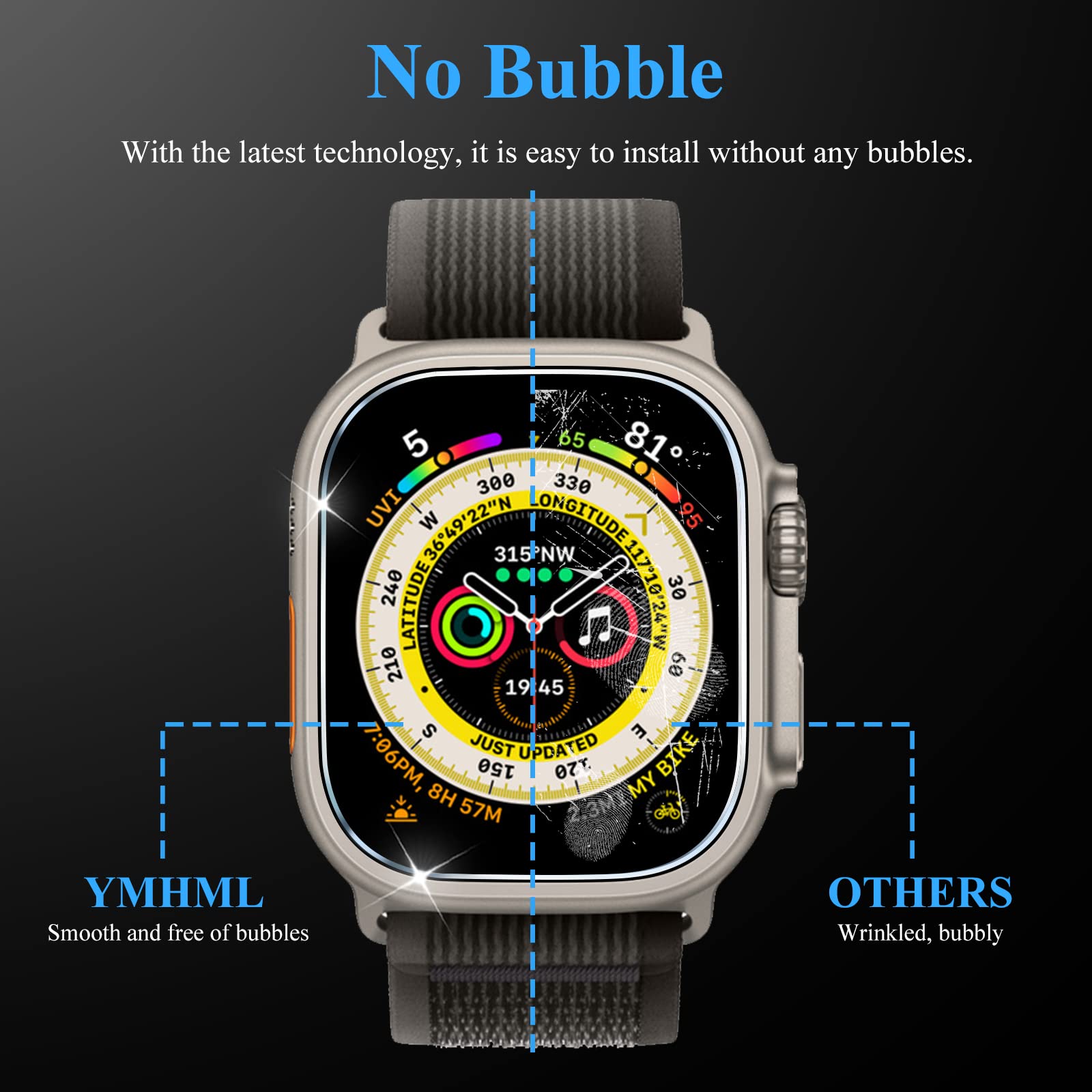 YMHML 4 Pack Compatible for Apple Watch Ultra 2 Screen Protector 49mm Tempered Glass, Waterproof HD Clear 9H Hardness Anti-Scratch Film