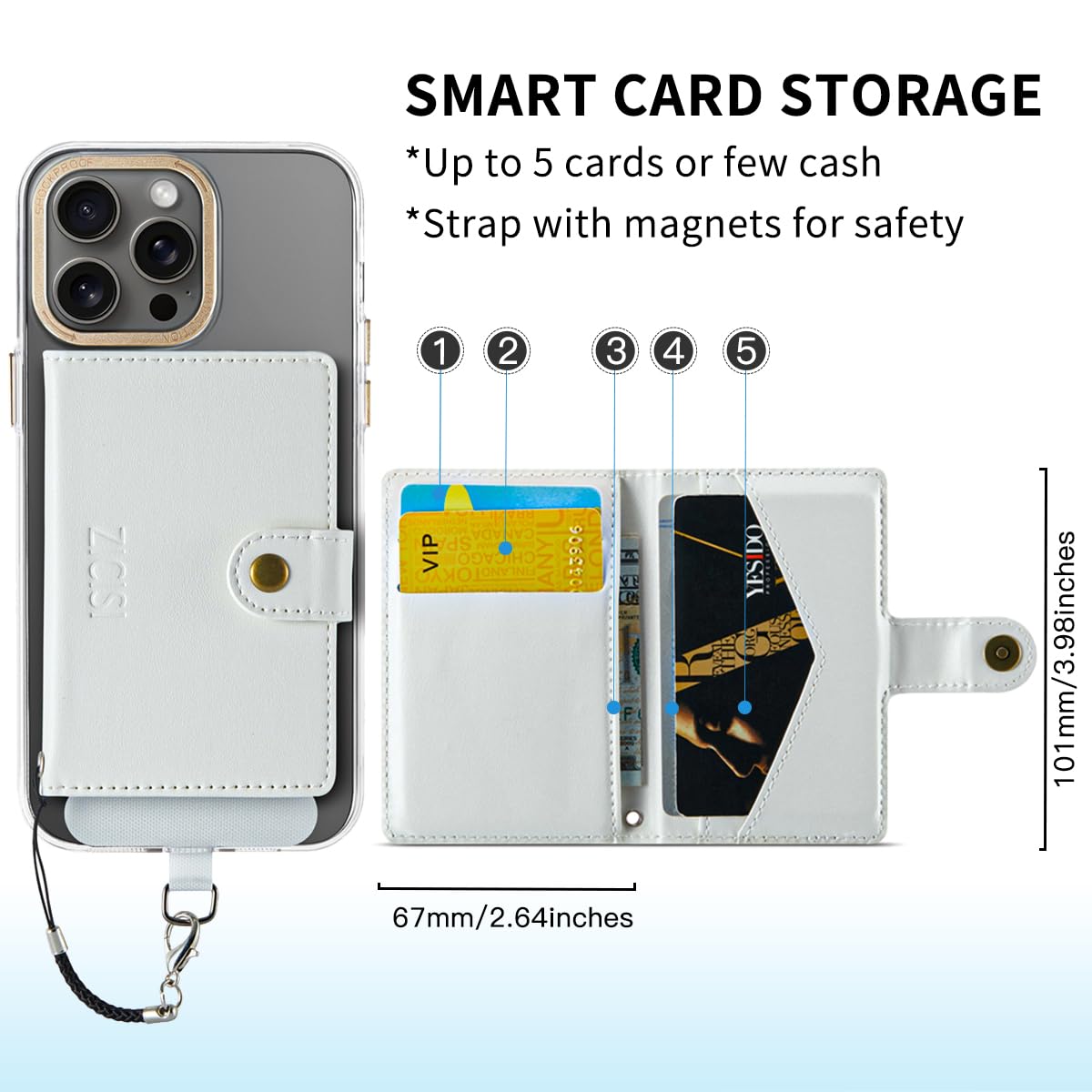 ZICISI Magnetic Credit Card Holder,Compatible with Magsafe Wallet Apple for iPhone 16 15 14 13 12 pro max/Mini/Plus,Anti-Loss & PU Leather & RFID Blocking,White