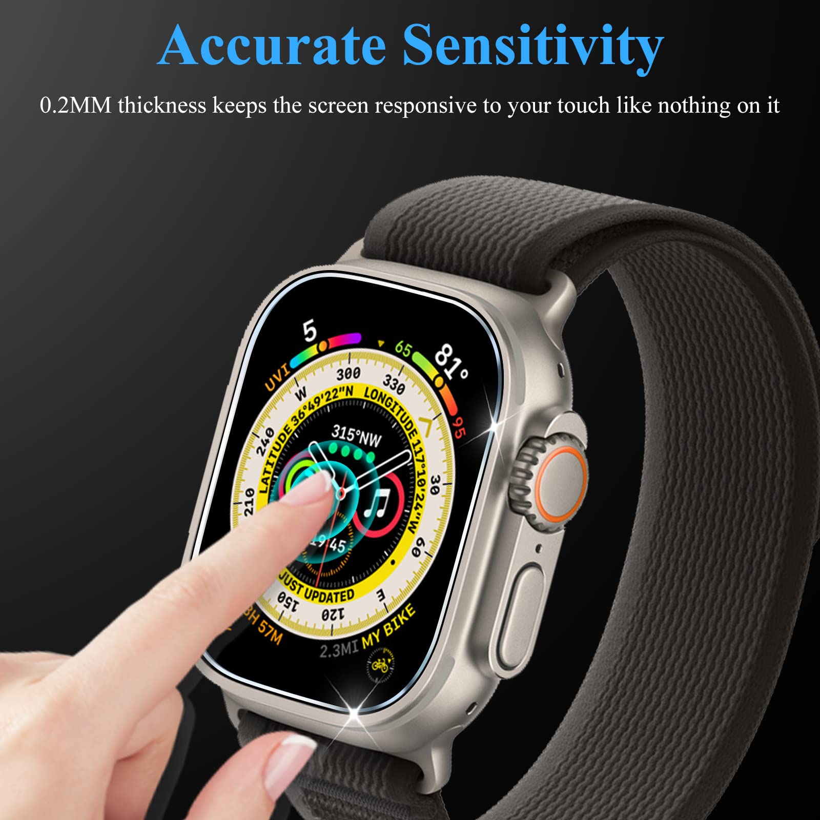 YMHML 4 Pack Compatible for Apple Watch Ultra 2 Screen Protector 49mm Tempered Glass, Waterproof HD Clear 9H Hardness Anti-Scratch Film