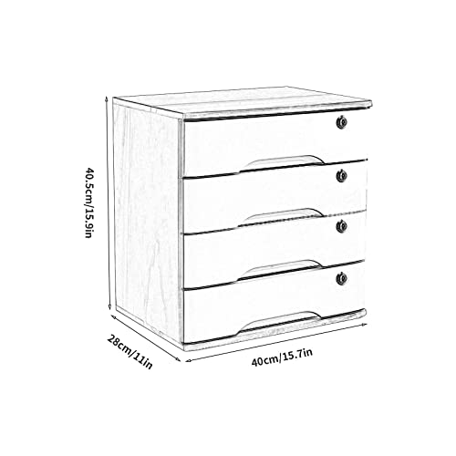 JAEFIT Solid Wood Storage Box - Flat File Cabinet, Wooden Desktop Storage Box with Lockable Drawers, Office Supplies A4/Receipt File Organizer (Size : 4 Layer)