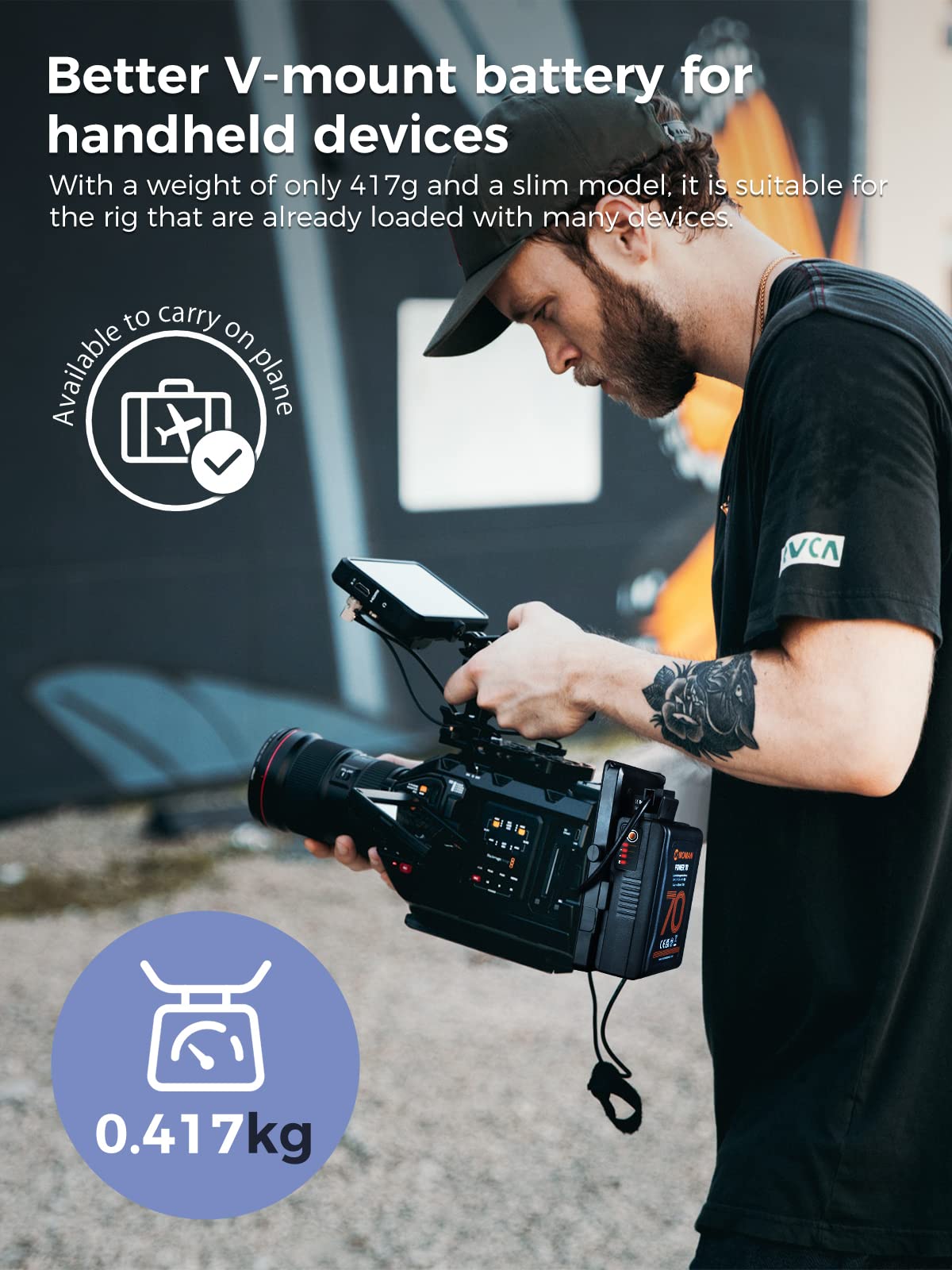 V Mount Battery, 70wh 4600mAh Moman Power 70 V-Lock Battery 14.4V with D-TAP USB-C Outputs for BMPCC 4k 6k Camcorders Cameras LED Lights, V-Mount-Battery-Dtap-Mini
