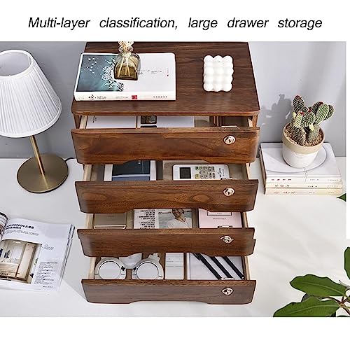 JAEFIT Solid Wood Storage Box - Flat File Cabinet, Wooden Desktop Storage Box with Lockable Drawers, Office Supplies A4/Receipt File Organizer (Size : 4 Layer)