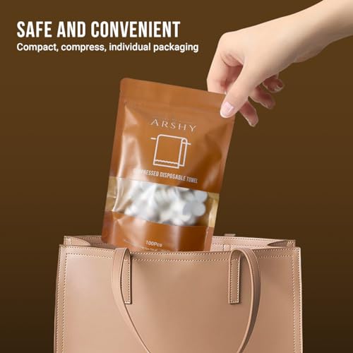 ARSHY 100 PCs Compressed Towels, Mini Tablets Disposable Portable Face Towel Cotton Coin Tissue for Travel, Camping, Hiking, Sport, Beauty Salon, Magic towel and Outdoor Activities