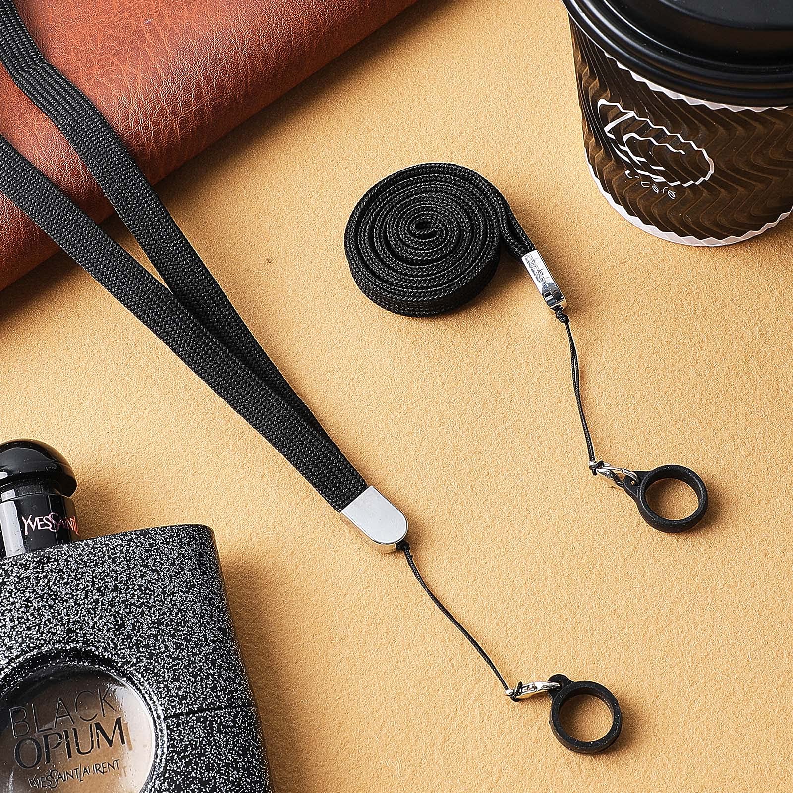 Shappy 3 Anti-lost Necklace Lanyard Black with Anti-lost Silicone Rubber Ring, Silicone Rubber Pen Lanyard Holder