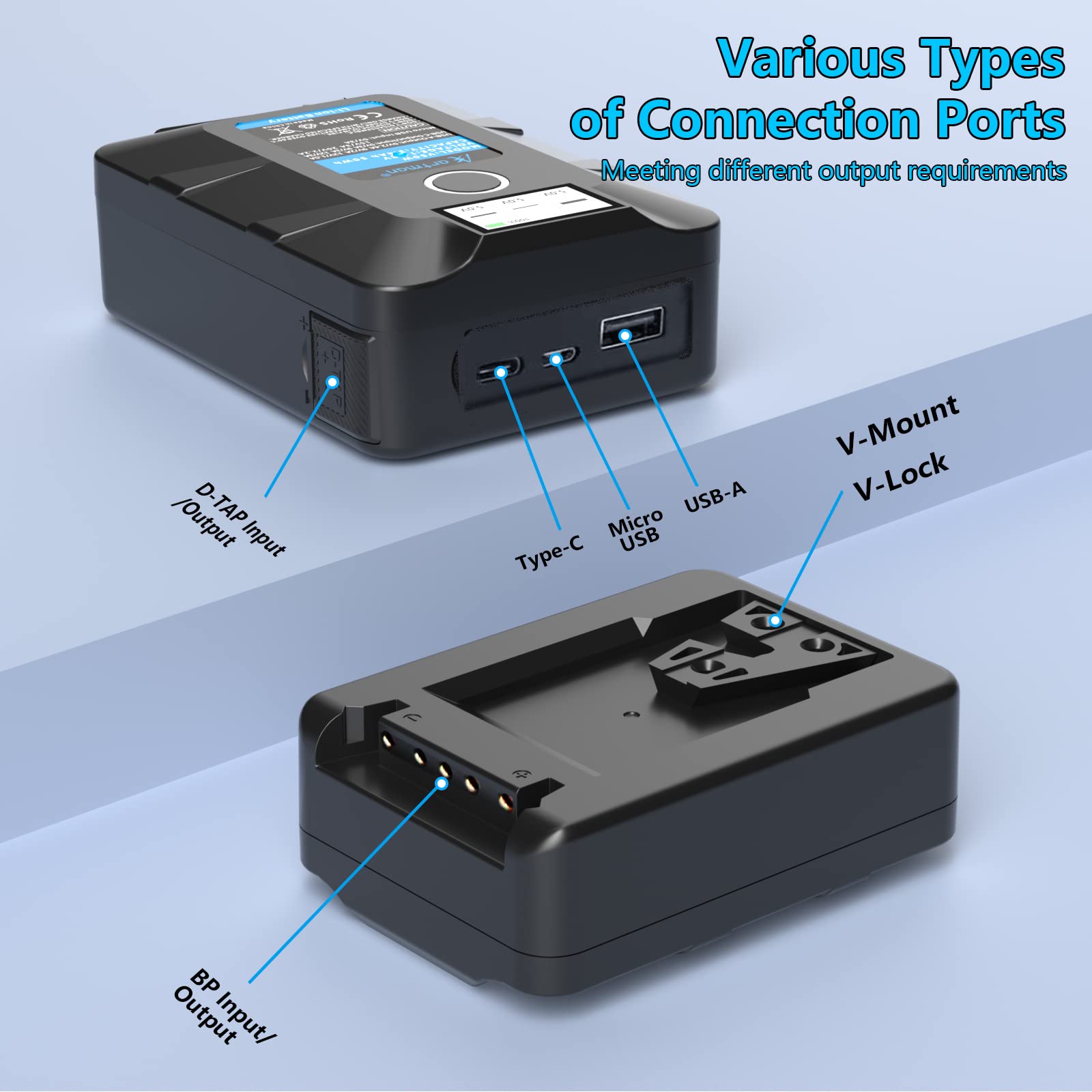 Artman V Mount Battery,14.8V 3400mAh (50Wh) Mini V-Mount Battery with OLED Screen 45W PD USB-C Fast Charging D-TAP USB-A DC Ports, V Lock Battery for Cameras Camcorders Large LED Light Monitors