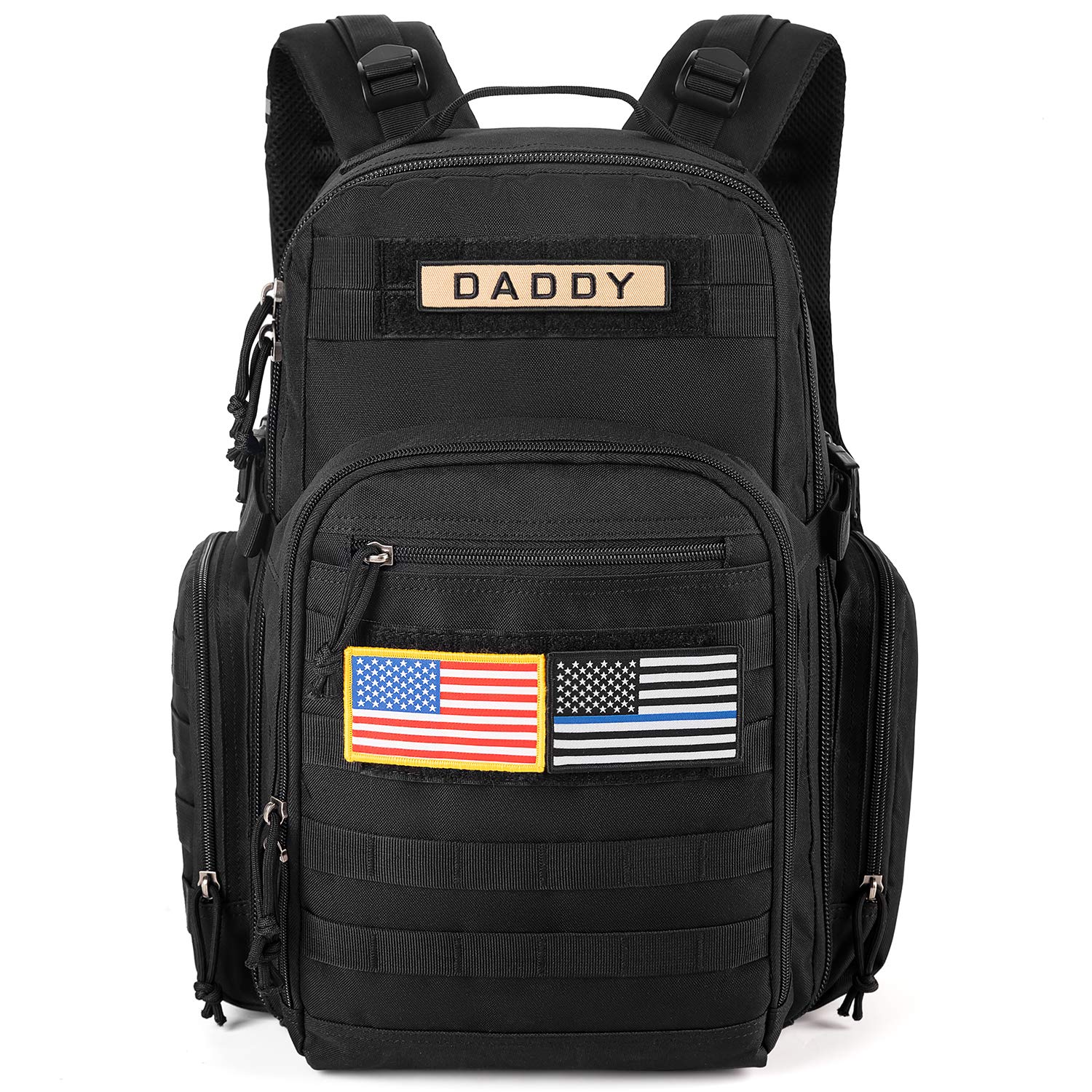MIRACOL Military Diaper Bag for Men - Waterproof Multi-Pocket Organization Diaper Backpack for Travel Hiking Camping - Baby Gear for Active Dad Black