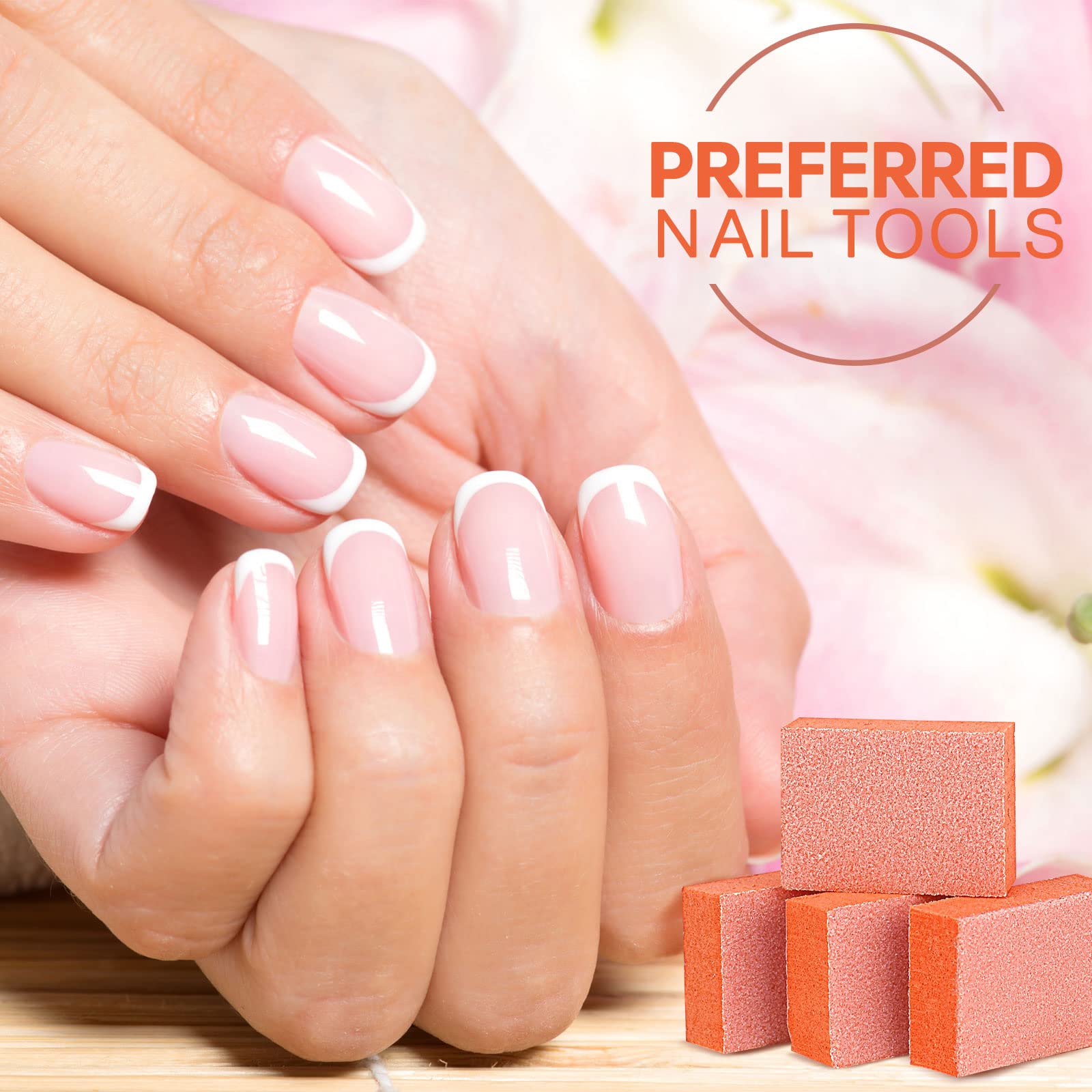 Maryton Mini Nail Buffer Blocks - 180/240 Grit Professional Salon Orange Buffers - Buff Nails Prior to Application of Gel Polish, Acrylic, 50 Count