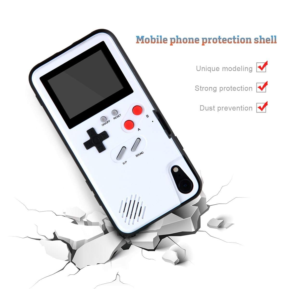 DokFin Shockproof Retro 3D Gameboy Silicone Cover with 36 Classic Games, Colour Display for iPhone X/Xs/XR/Xmax, iPhone 8/8 Plus/7/7 Plus (White)