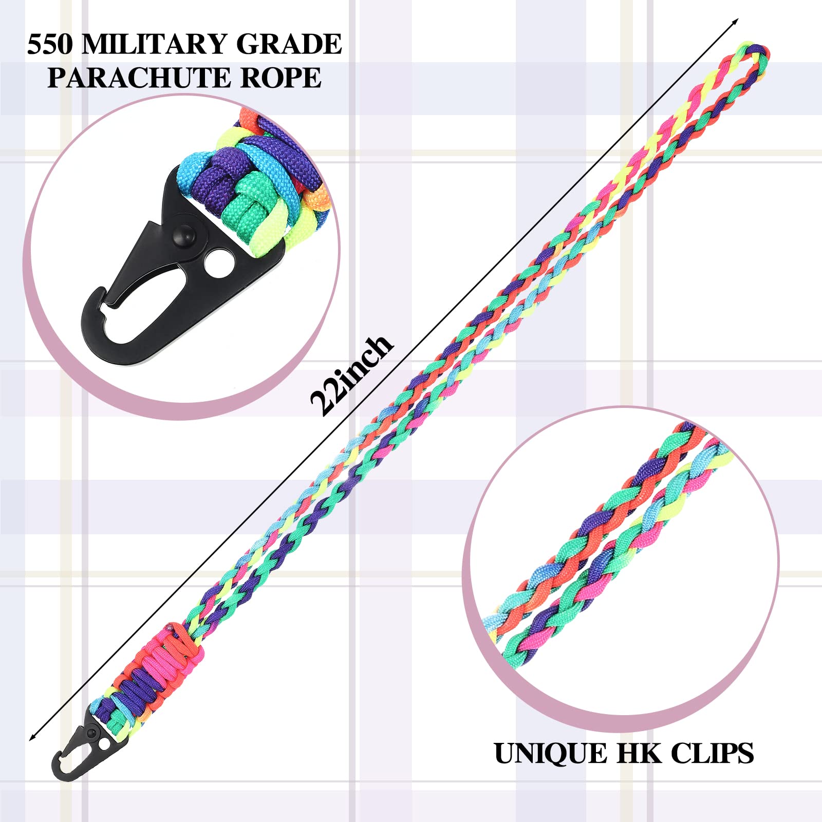 Frienda 2 Set Heavy Duty Paracord Lanyard Necklace Whistles Strap Braided 550 Keychain Lanyard for Outdoor Activities (Dark Camouflage)