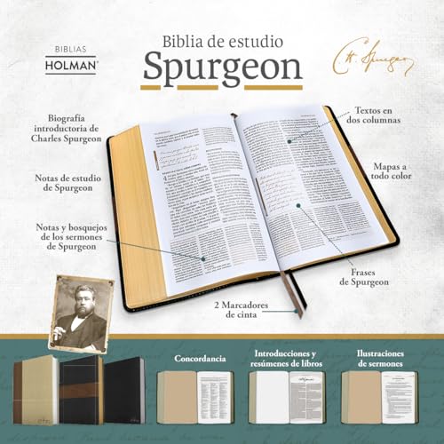 RVR 1960 Biblia de estudio Spurgeon, negro piel genuina con índice (Spanish Edition)