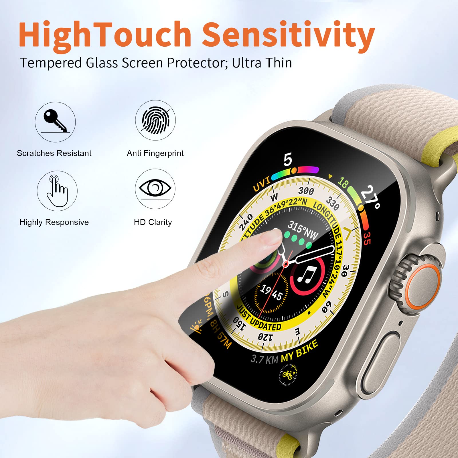 Smiling 3 Pack Tempered Glass Screen Protector with Auto-alignment Installation Frame Compatible with Apple Watch Ultra 2 (2024,2023)/Ultra 49mm, Waterproof HD Screen Protector