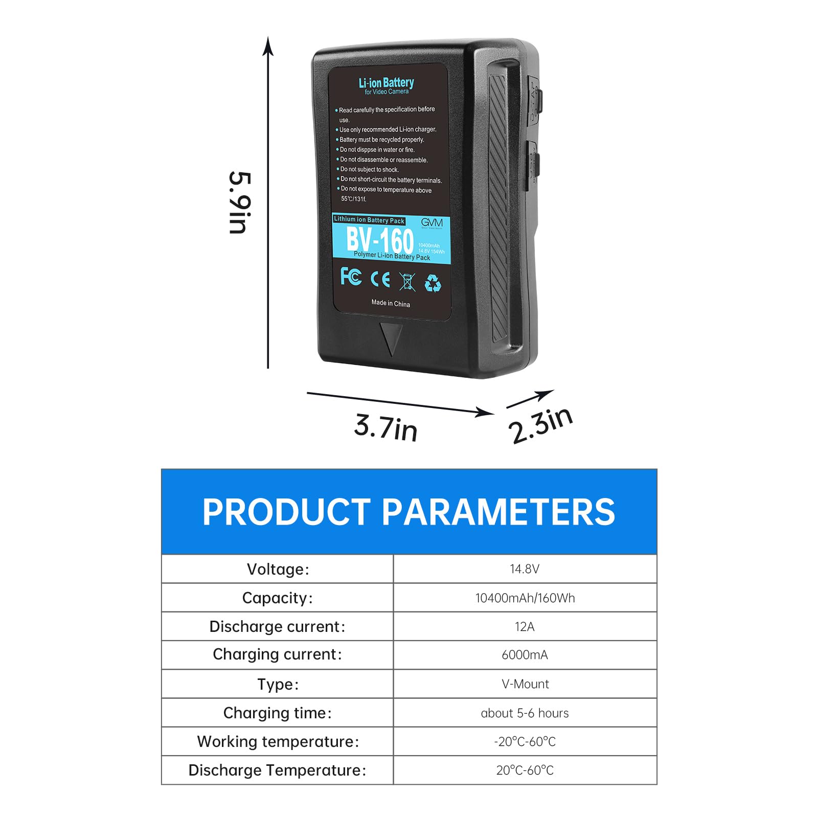 GVM V-Mount Battery with D-Tap and DC Outputs,160WH(10400mAh) V Mount Battery Compatible Video Camera Camcorder Broadcast with D-Tap and DC Outputs USB Ports