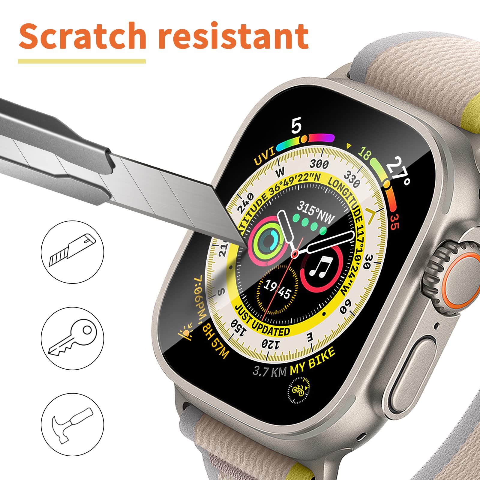 Smiling 3 Pack Tempered Glass Screen Protector with Auto-alignment Installation Frame Compatible with Apple Watch Ultra 2 (2024,2023)/Ultra 49mm, Waterproof HD Screen Protector