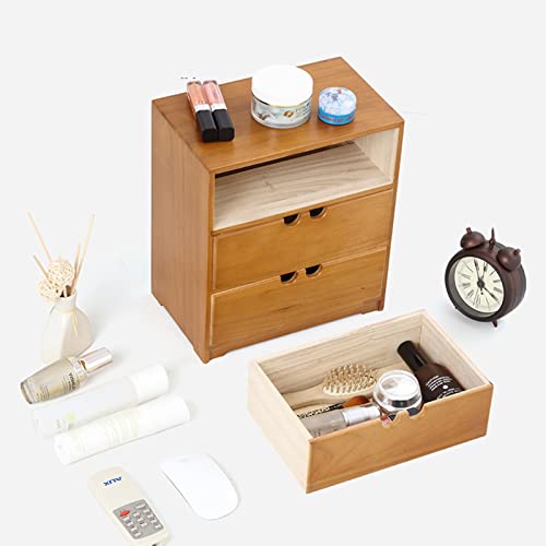 BIZOLE Desktop File Cabinet, Multilayer Wood Desktop Organizer Storage Box with Drawers for Monitor Stand/Printer Platform (Size : 3 Layer)