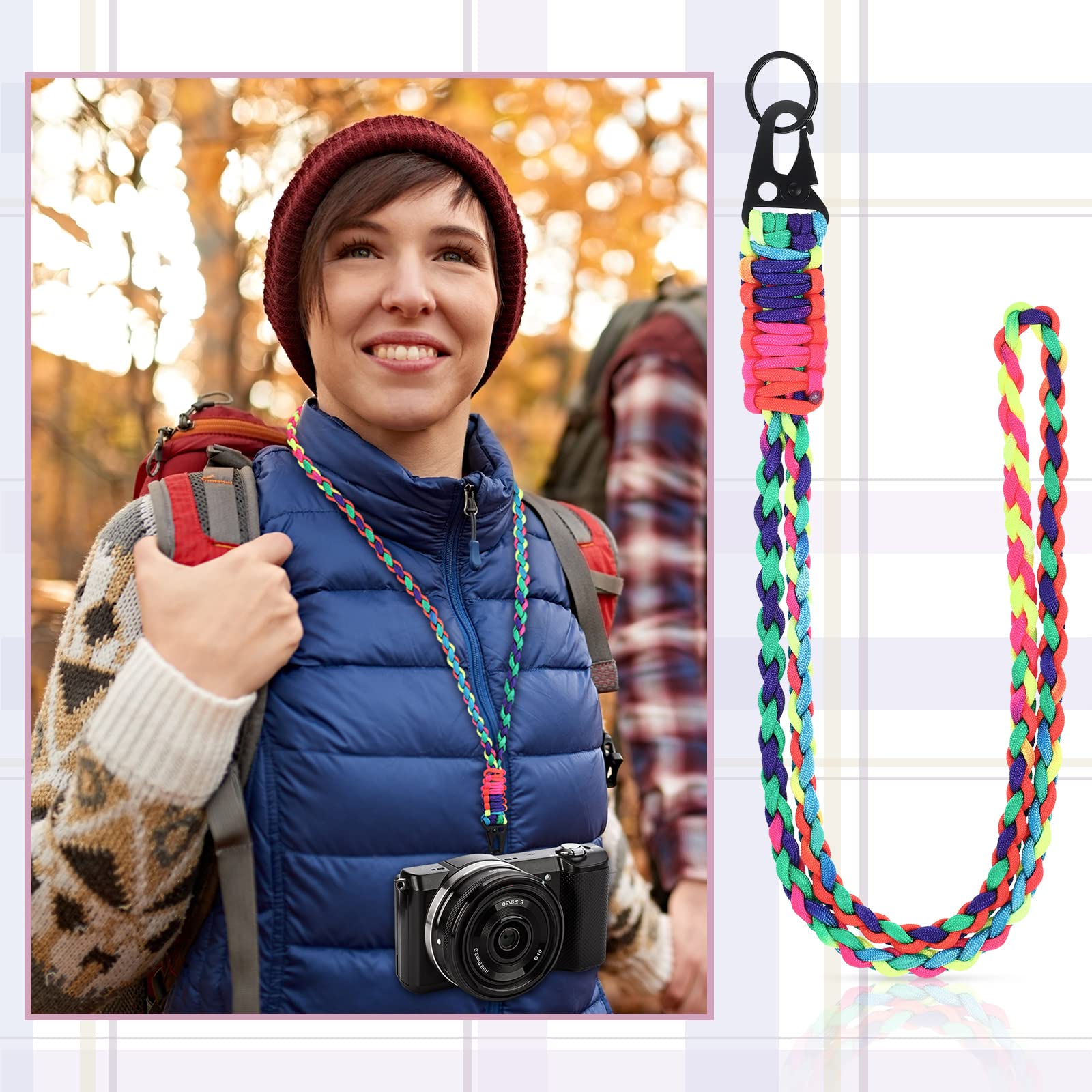 Frienda 2 Set Heavy Duty Paracord Lanyard Necklace Whistles Strap Braided 550 Keychain Lanyard for Outdoor Activities (Dark Camouflage)