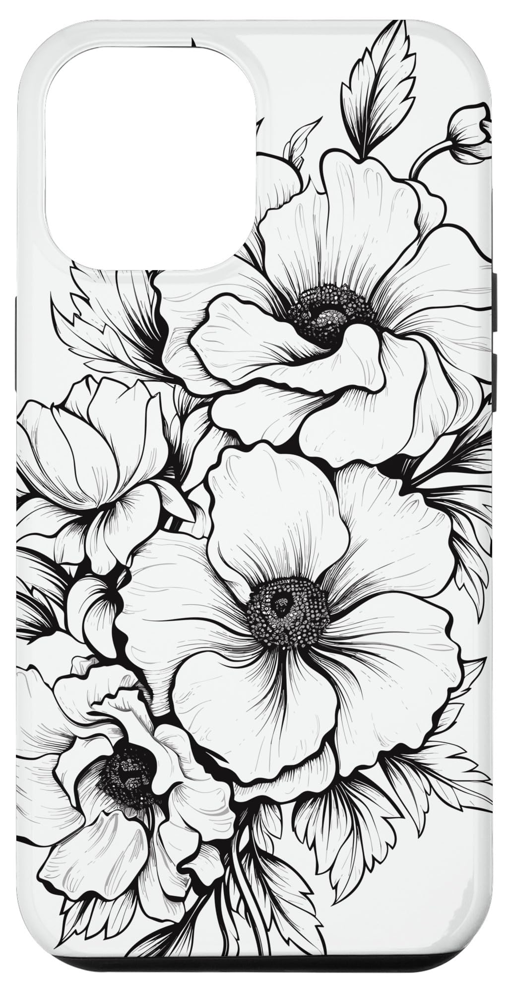 iPhone 14 Plus cute Handdrawn black and white flower garden nature lovers Case