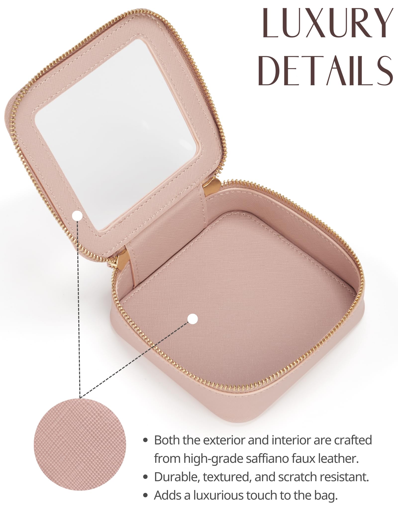 Small Makeup Bag for Purse Mini Cosmetic Bag Clear Pink Square Pouch for School Cute Leather Make Up Case Travel Organizer for Backpack Tiny Toiletry Bag with Zipper for Car Essentials Women Girls