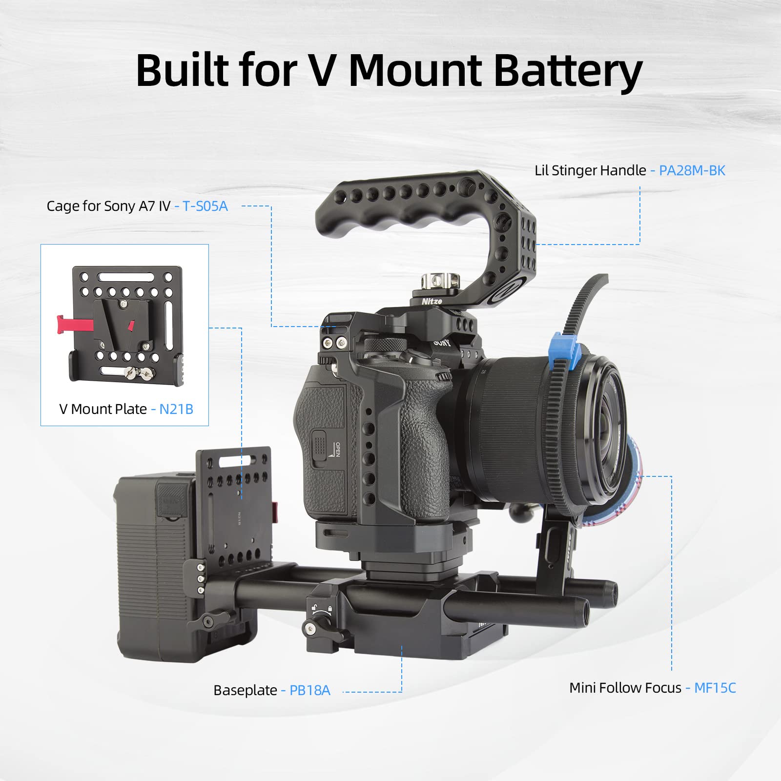 Nitze V Mount Plate, V-Lock Battery Mounting Plate with 1/4" Screws and Multiple Threaded Holes - N21B