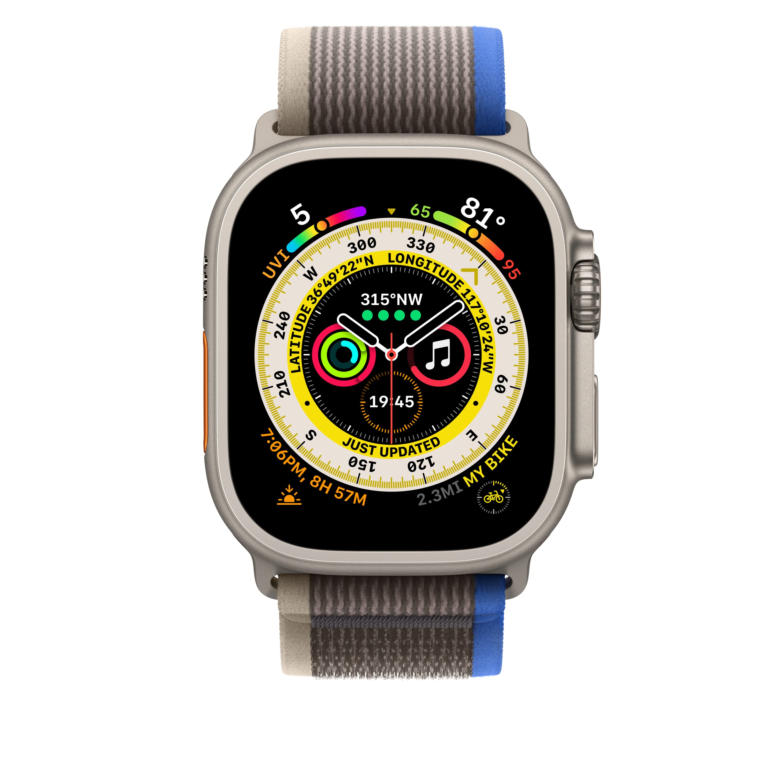 Apple Watch Band - Trail Loop (49mm) - Blue/Gray with Rugged Titanium Finish - M/L