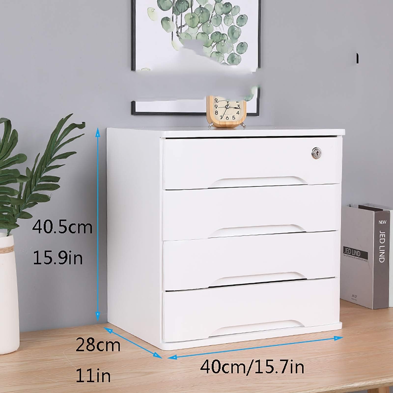 Desktop Storage Box - Desktop File Cabinet Organizers, Solid Wood Desk Organizers Box, A4 File Cabinet With Drawer,School Office Supplies Drawer Organizer Box, With Lock Flat File Cabinet ( Size : 4 l