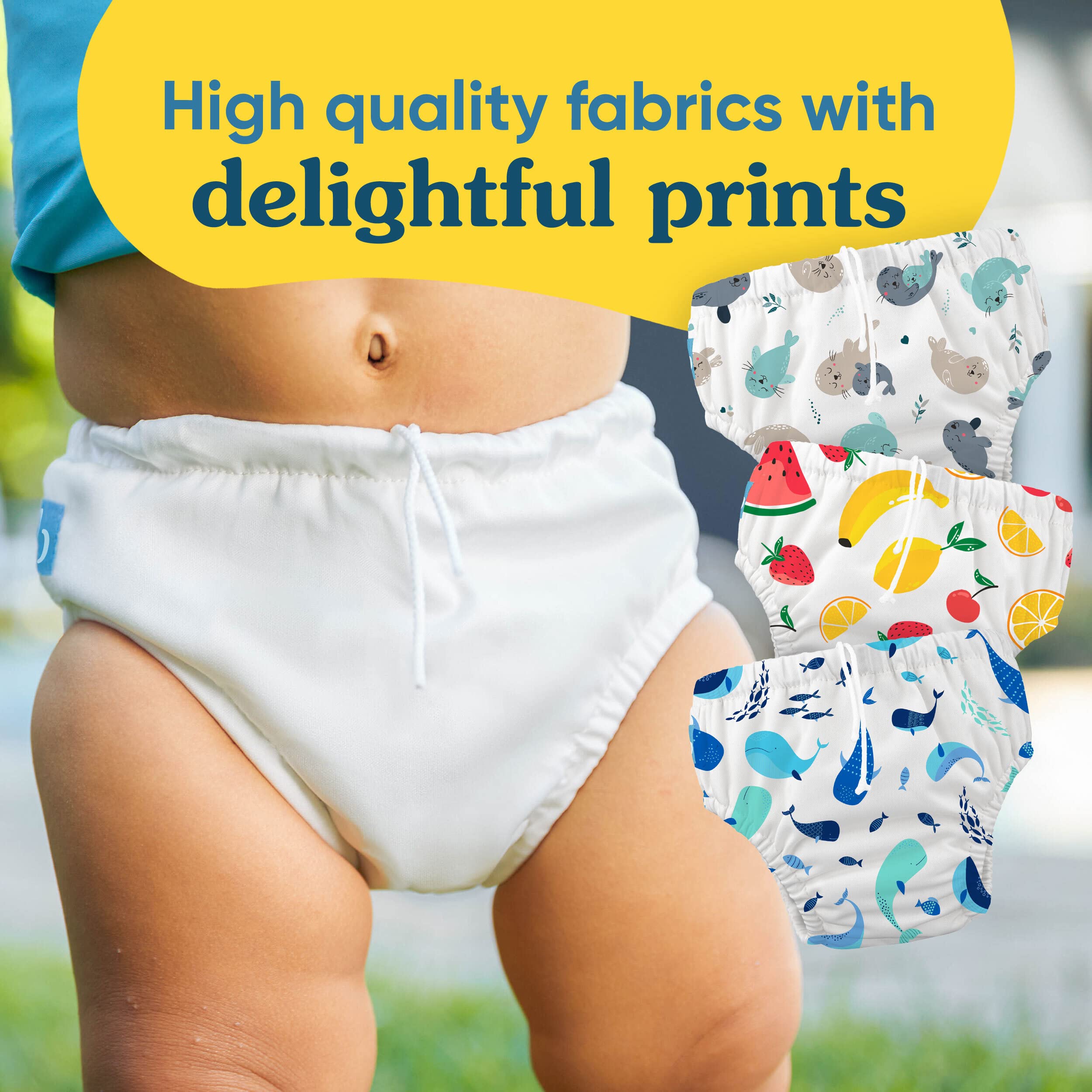 Charlie Banana Reusable Swim Diaper, Washable, Adjustable Drawstring for Baby Girls Boys, Soft and Snug Waterproof Fit to Prevent Leaks - Seally, Size S (12-20 lbs.)