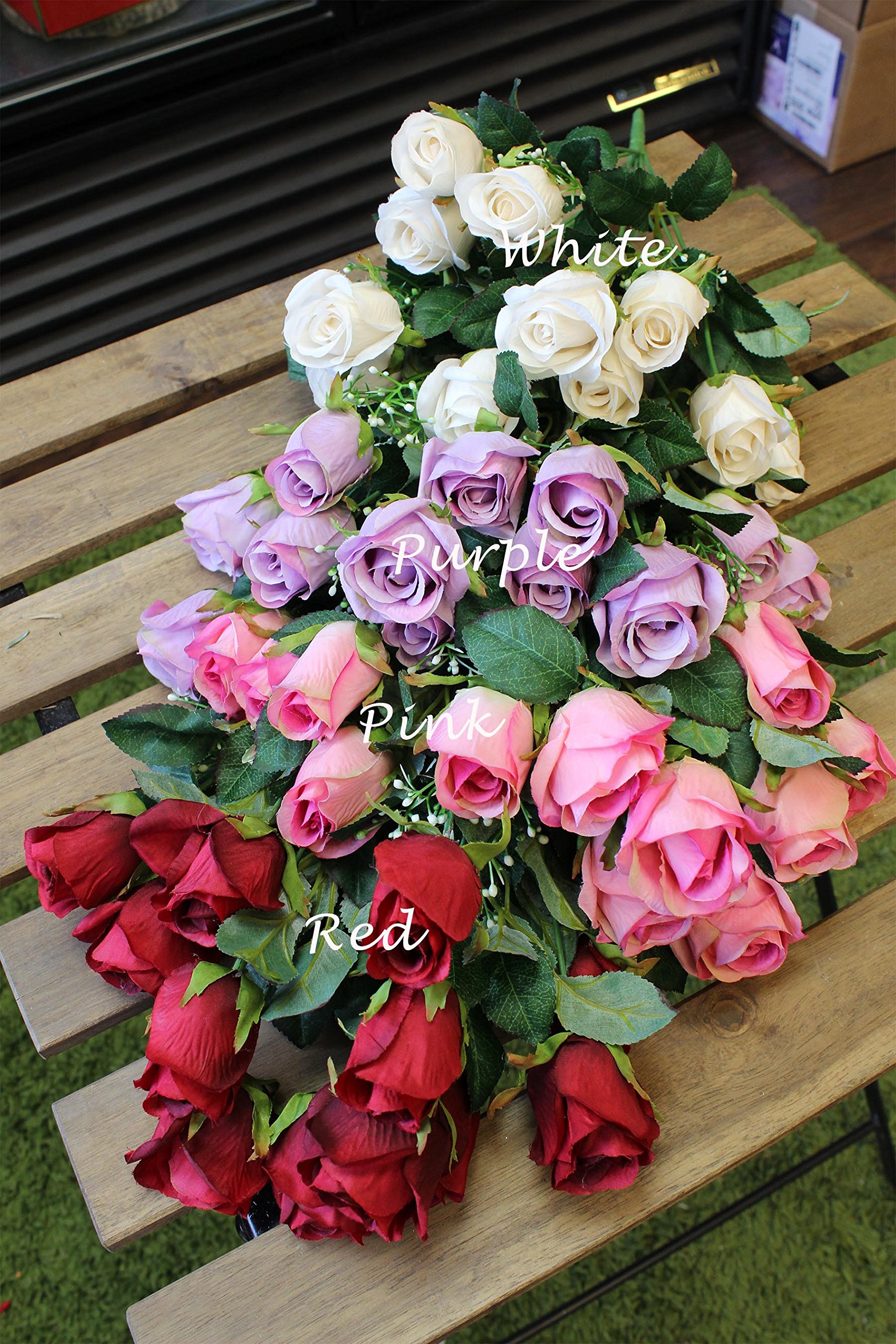 Sweet Home Deco 18'' Silk Rose Bud Artificial Flower Bush (12 Stems/12 Flowers) Wedding Home Decoration (Red)