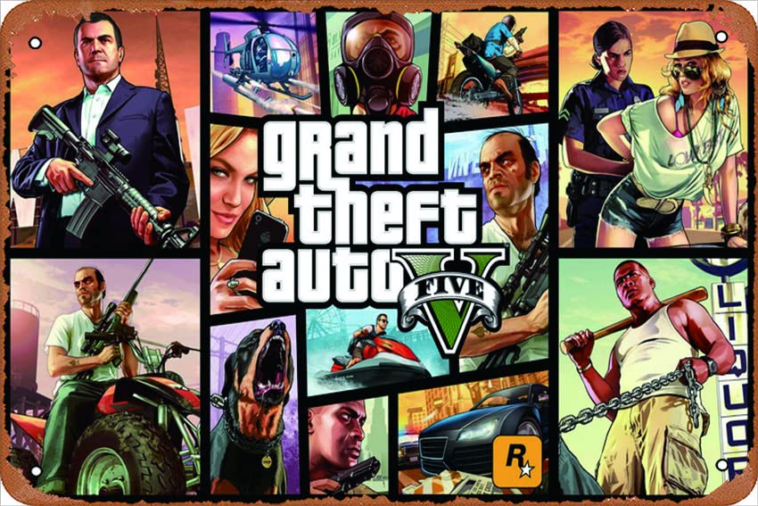 GTA 5 Poster Retro tin Sign Wall Art Decor Metal Sign Decoration Sign 8x12 inch