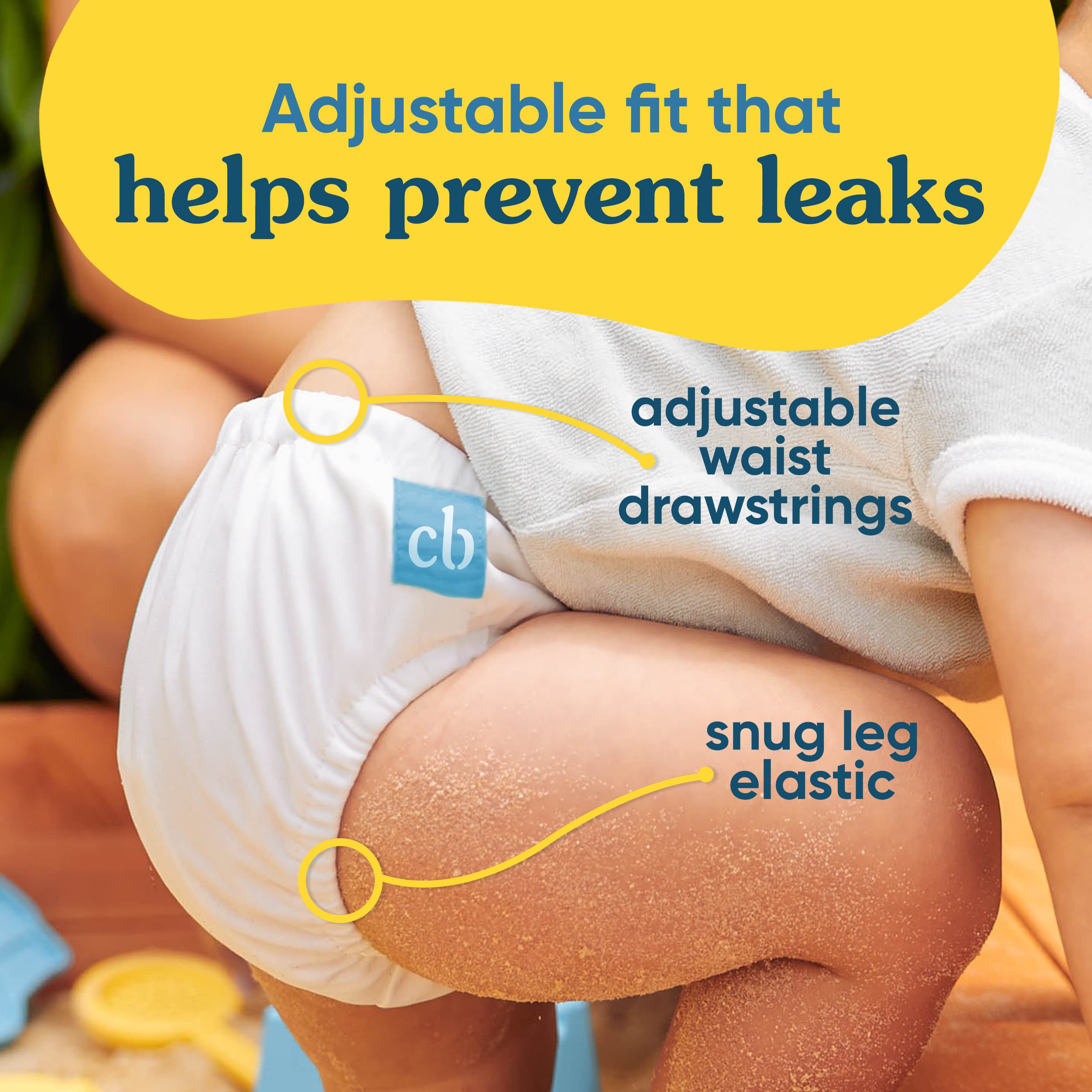 Charlie Banana Reusable Swim Diaper, Washable, Adjustable Drawstring for Baby Girls Boys, Soft and Snug Waterproof Fit to Prevent Leaks - Seally, Size S (12-20 lbs.)