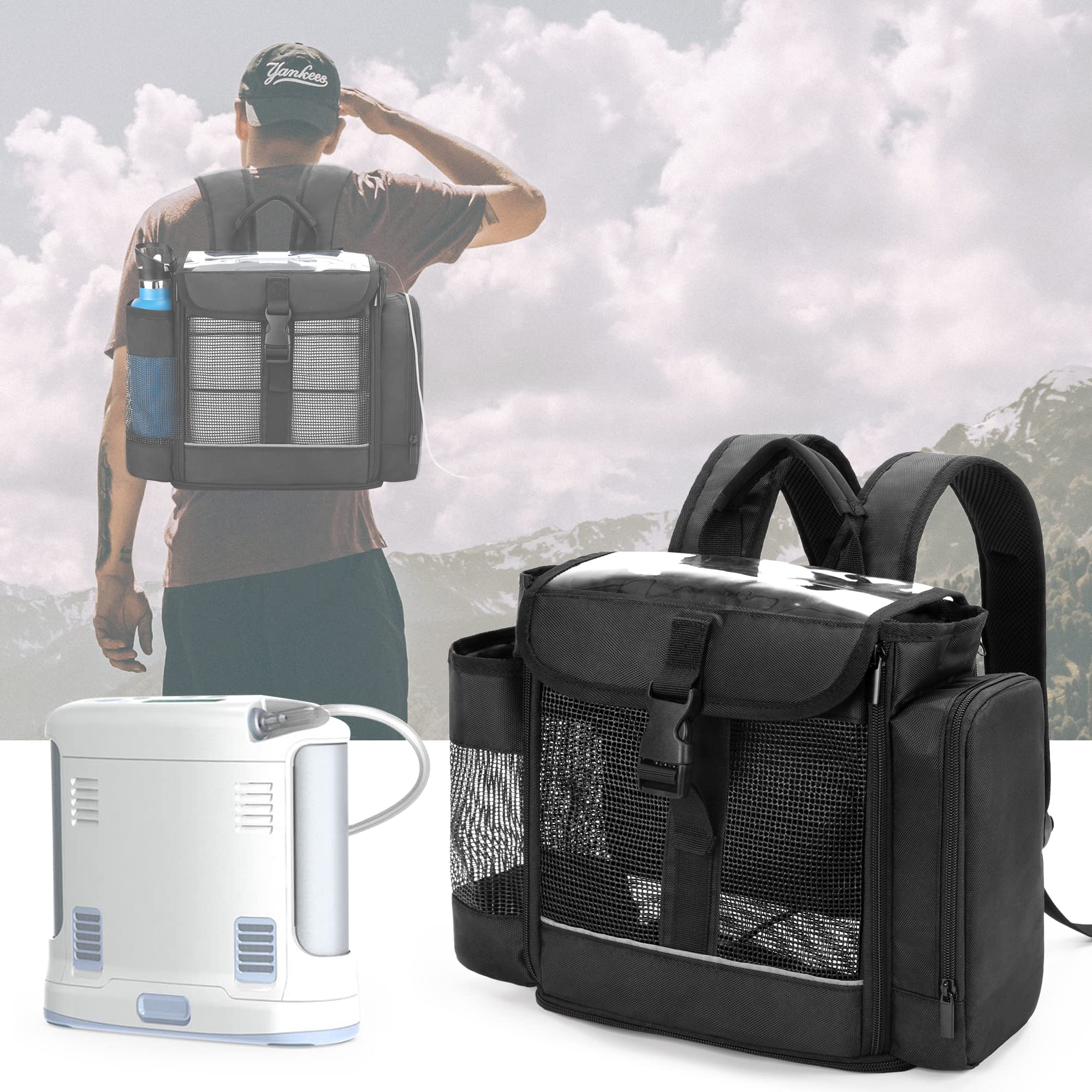 CURMIO Portable Oxygen Concentrator Backpack Compatible with Inogen One, Oxygo, Caire Units, SimplyGo Mini, POC Travel Bag for Machine and Accessories, Black (Bag Only, Patent Design)