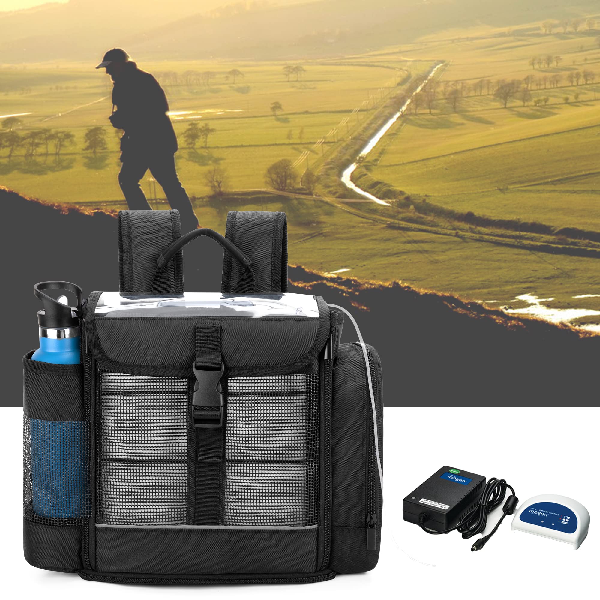 CURMIO Portable Oxygen Concentrator Backpack Compatible with Inogen One, Oxygo, Caire Units, SimplyGo Mini, POC Travel Bag for Machine and Accessories, Black (Bag Only, Patent Design)