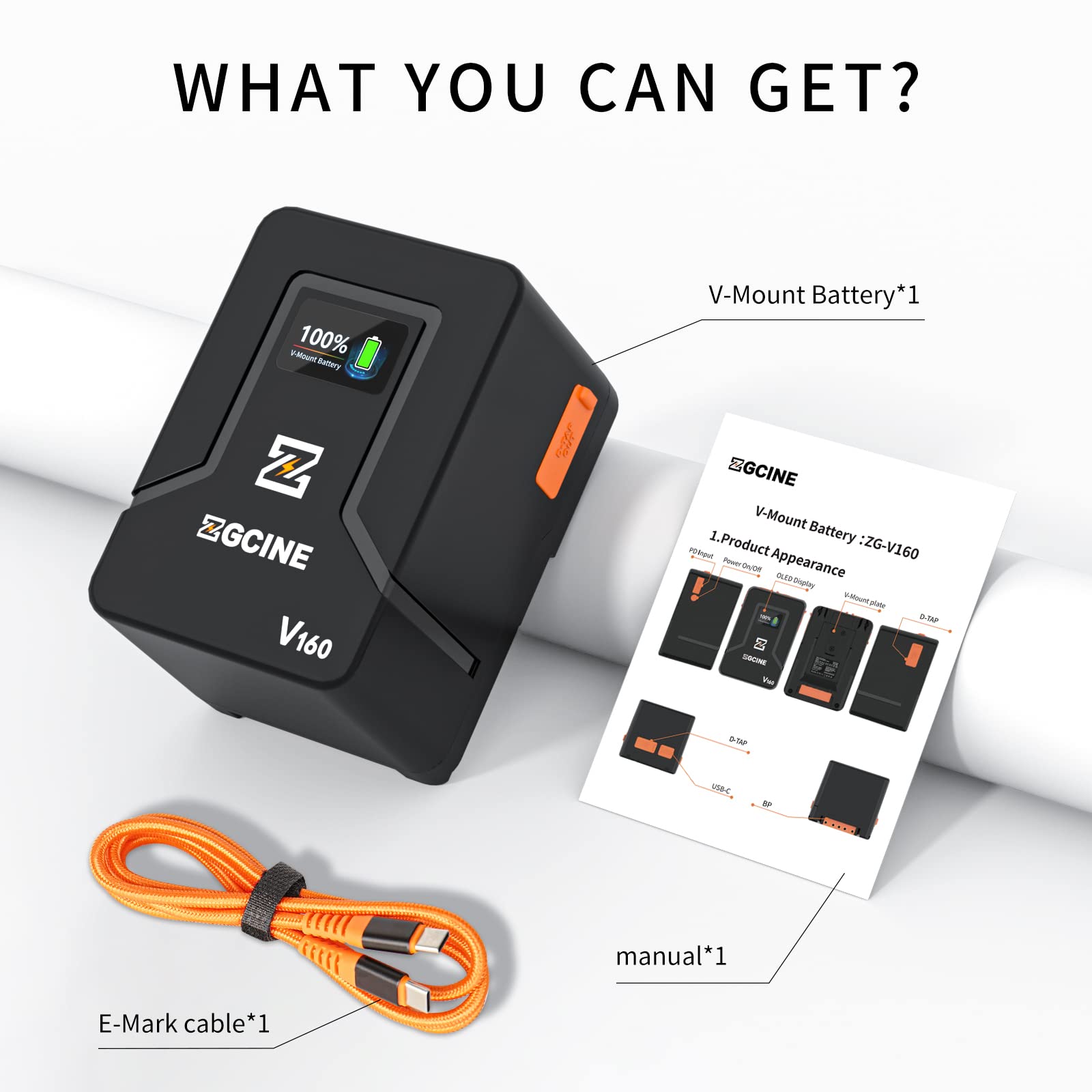 ZGCINE ZG-V160 V Mount V-Lock Battery with D-TAP,USB-C,BP Input & Output, USB-A & DC Output, Mini Power Bank for Cameras, Camcorders, LED Lights, Monitors and Smartphone