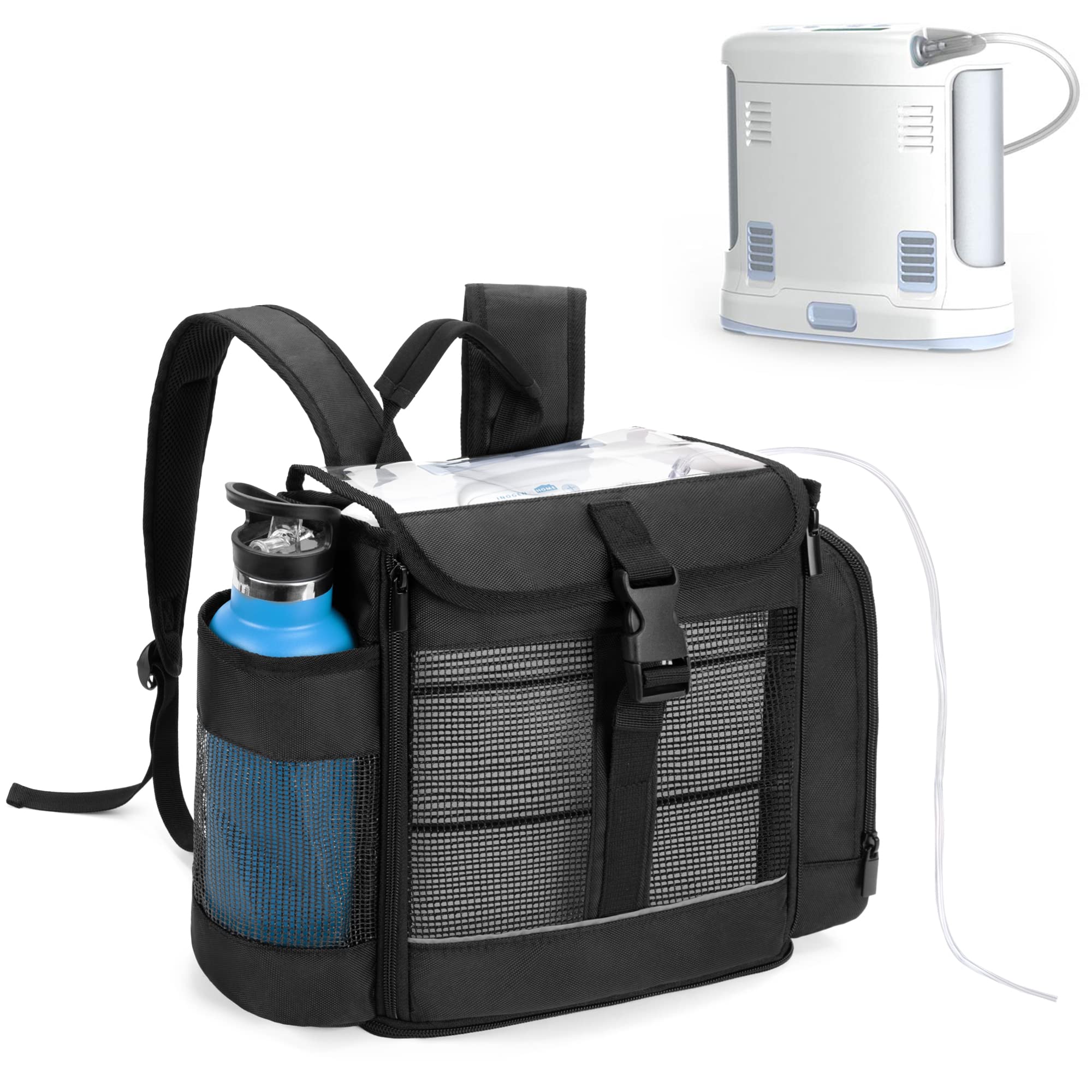 CURMIO Portable Oxygen Concentrator Backpack Compatible with Inogen One, Oxygo, Caire Units, SimplyGo Mini, POC Travel Bag for Machine and Accessories, Black (Bag Only, Patent Design)