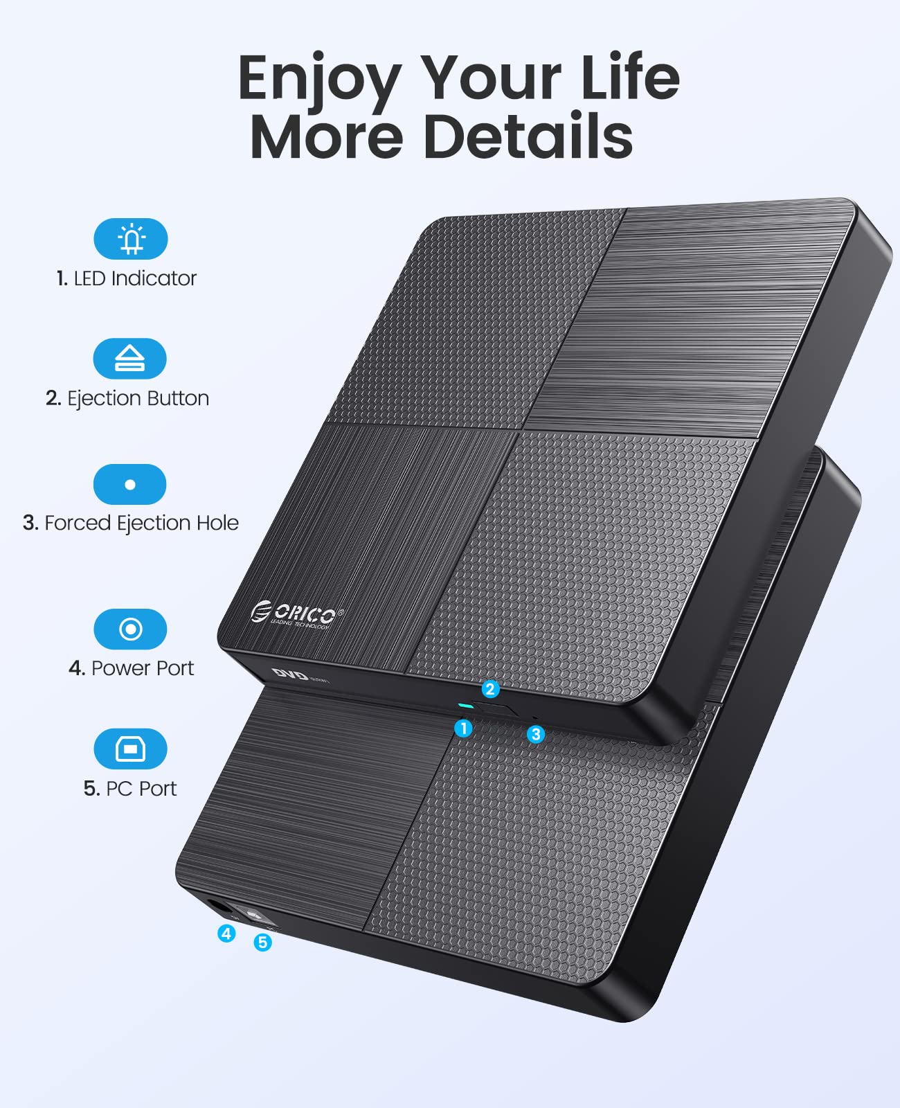 ORICO External CD/DVD Drive Burner Portable CD/DVD +/-RW Drive/DVD CD ROM Rewriter Compatible with Laptop Desktop PC Windows Mac Pro MacBook-ORU2-01