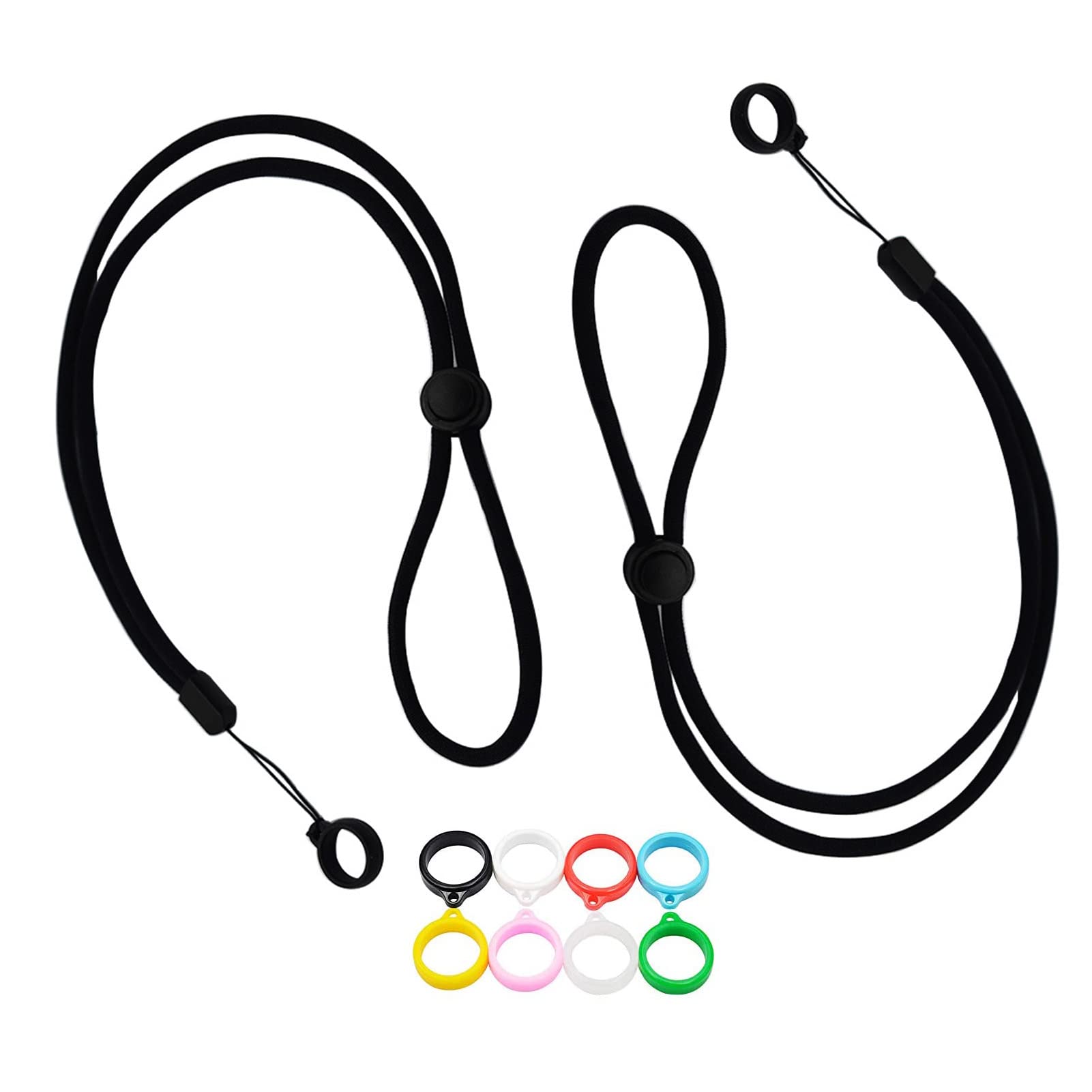 2 Pieces Adjustable Anti-Lost Necklace Lanyard with 10 Pieces Silicone Bands Anti Slip Rubber Rings Anti-Loss Pendant Holder for Daily Life, Office, Outdoor Activities