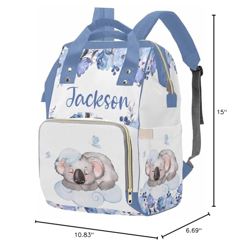 M YESCUSTOM Custom Bear Diaper Bag with Name, Personalized Cute Koala Mommy Nursing Bags Lavender Floral 's Multifunction Backpack Travel Bag with Large Capacity, Holiday Gift for Women New Mom