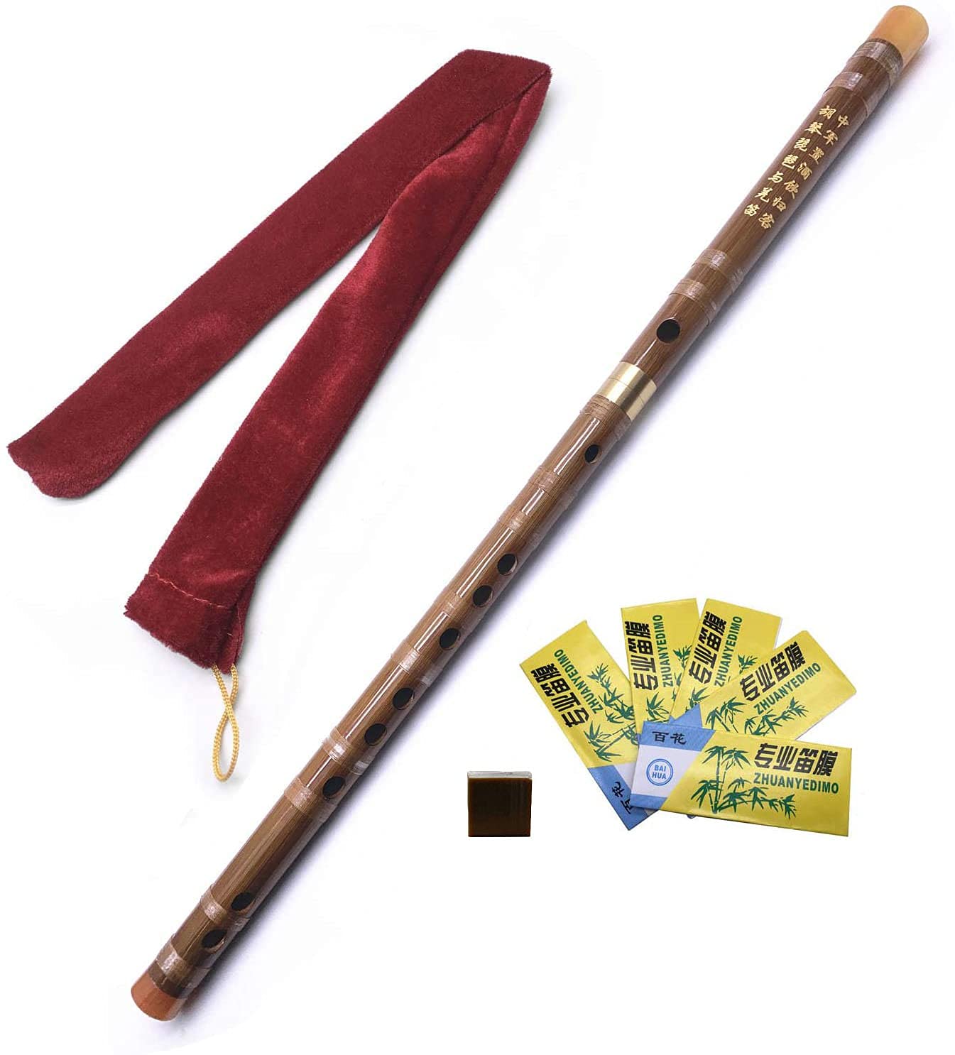 Jiayouy Bamboo Flute G Key Dizi Pluggable Handmade Traditional Chinese Instrument with Bamboo Membrane & Velvet Bag