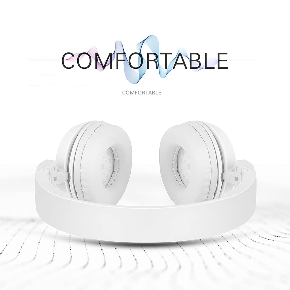 Wired Headset with Microphone, Stereo Deep Bass Gaming Headset Foldable Headphone with 3.5mm Jack and Soft PU Earmuffs for PC, Laptop, iPad, iPhone, Nintendo Switch (WHITE)