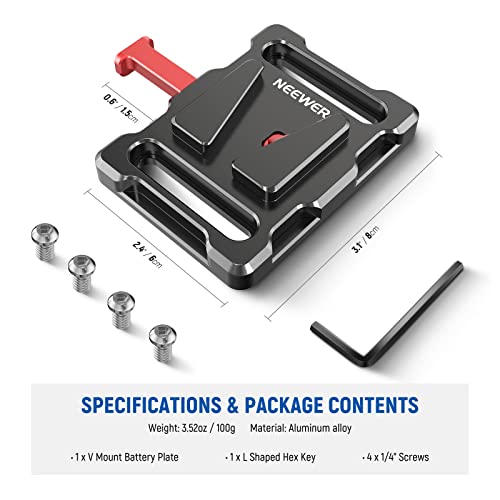 NEEWER Mini V Mount Battery Plate for BP-V47 BP-V95 BP-150WS BP-190WS, with 1/4" Threads and Quick Release Button Compatible with SmallRig Cage Rig 15mm Rod Clamps Compatible with Tilta, PS001