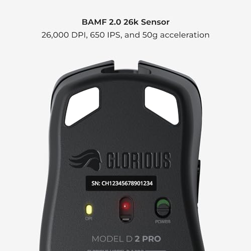 Glorious Gaming Model D 2 PRO Wireless Gaming Mouse - 2.4GHz Wireless 1ms delay, 100M clicks, 60g Ultralight, Long Battery Life, 26K DPI BAMF 2.0 Sensor, Ergonomic, 6 Buttons, PTFE Feet