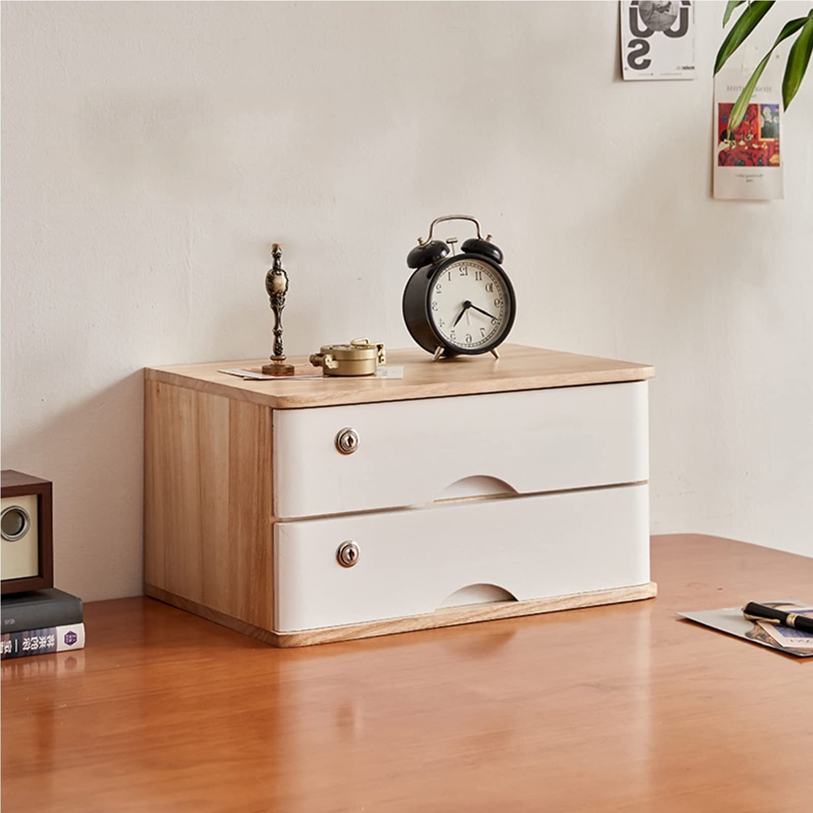 Desktop Storage Box With Drawers - Desktop File Cabinet Organizers, 1/2/3/4 Tier With Lock Flat File Cabinet Storage, Desktop Drawer Cabinet, Wooden File Cabinet/Desktop Storage Cabinet ( Color : A ,