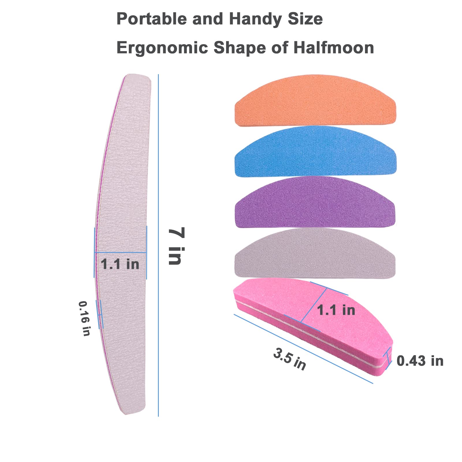 Nail File and Buffer (10 Pcs), Buffer Block Nail Files Double Sided 100/180 Grit for Acrylic and Natural Nails, fingernail Emery Board Buffing Blocks Manicure Set Nail Care kit Tool Halfmoon Arc