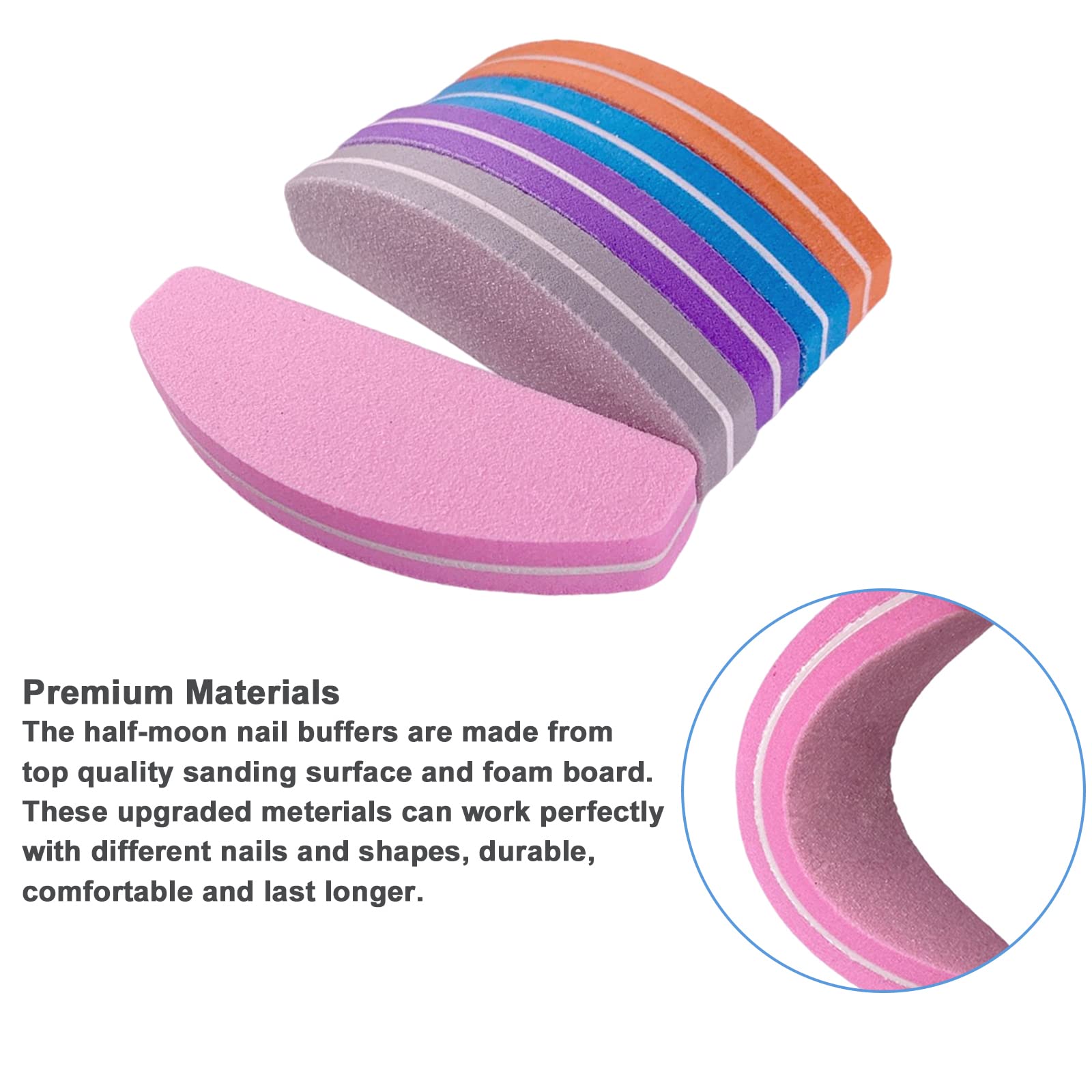 Nail File and Buffer (10 Pcs), Buffer Block Nail Files Double Sided 100/180 Grit for Acrylic and Natural Nails, fingernail Emery Board Buffing Blocks Manicure Set Nail Care kit Tool Halfmoon Arc