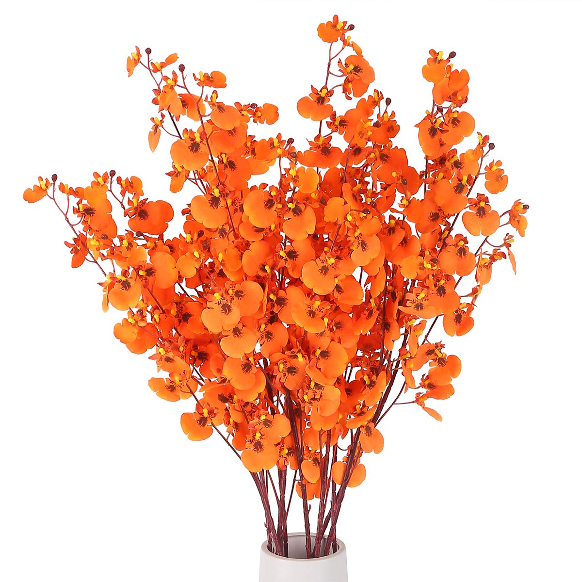 HANTAJANSS Artificial Orchids Flowers Bouquet Realistic Orchids Silk Bulk, 8PCS Faux Flowers Flowers Fake Orange Orchids Long Stem for Indoor Outdoor Wedding Home Office Decoration