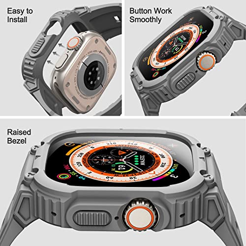 Fintie Compatible with Apple Watch Ultra 2/Apple Watch Ultra1 49mm Band with Bumper Case, Rugged Men Sport Bands with Protective Cover, Gray