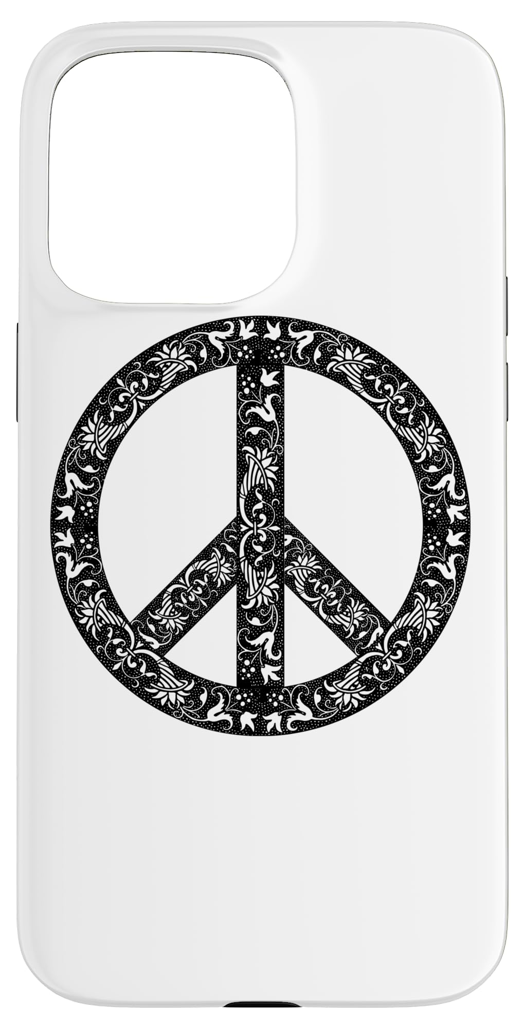 iPhone 15 Pro Max Cool Black & White Floral Patterned Peace Sign Case