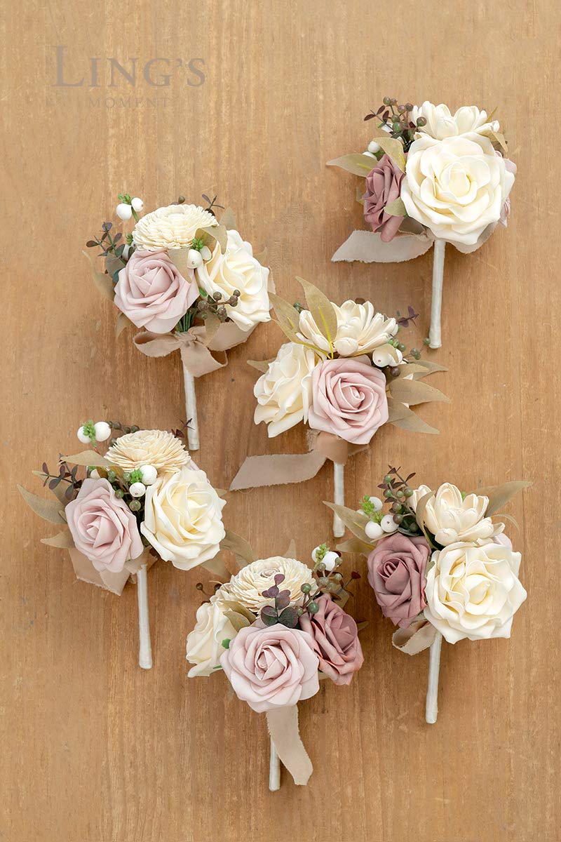 Ling's Moment Ivory Wedding Table Centerpieces Boho Mini Bridesmaid Bouquets Set of 6 Floral Centerpieces for Wedding Reception Table Decorations (Neutral Dusty Rose)