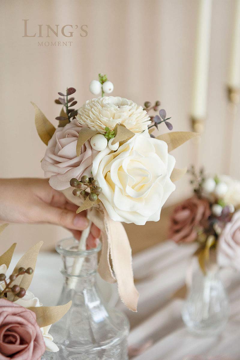 Ling's Moment Ivory Wedding Table Centerpieces Boho Mini Bridesmaid Bouquets Set of 6 Floral Centerpieces for Wedding Reception Table Decorations (Neutral Dusty Rose)