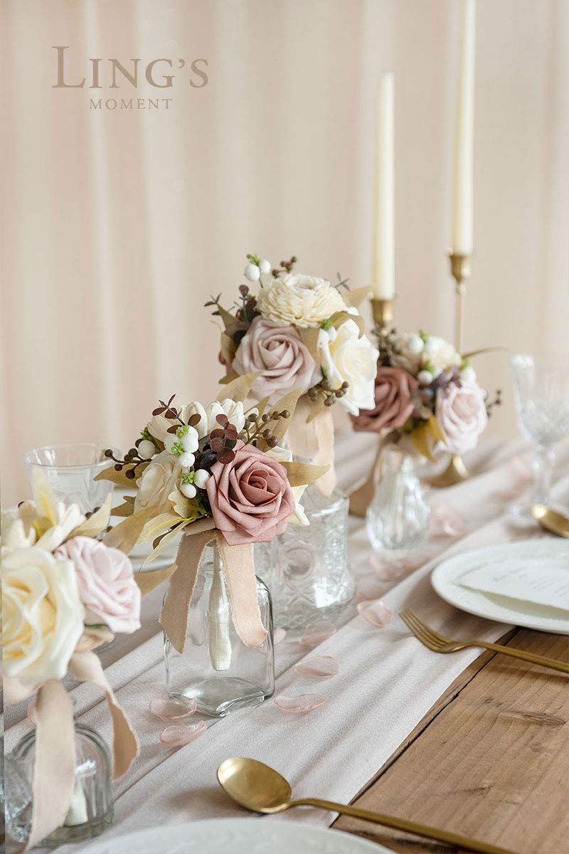 Ling's Moment Ivory Wedding Table Centerpieces Boho Mini Bridesmaid Bouquets Set of 6 Floral Centerpieces for Wedding Reception Table Decorations (Neutral Dusty Rose)