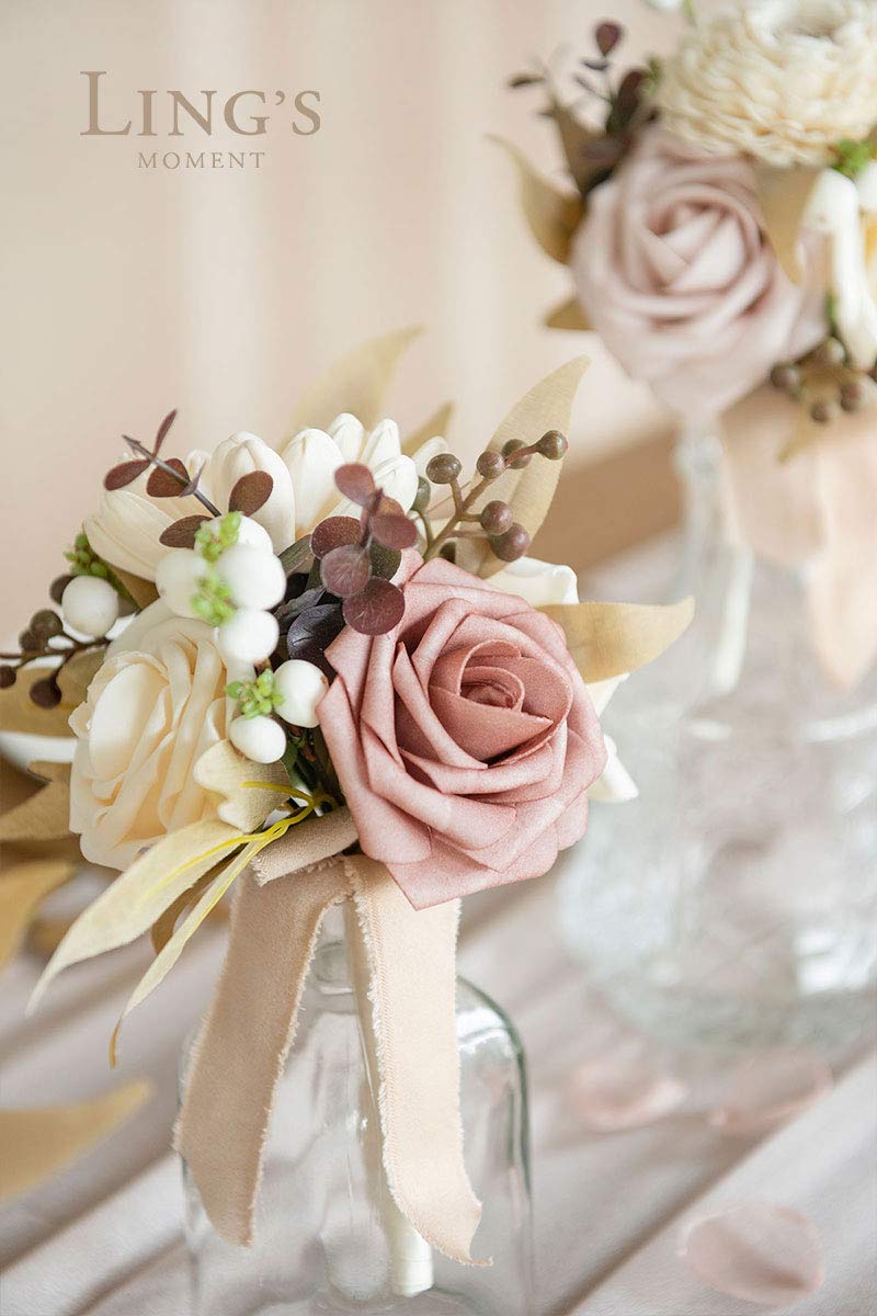 Ling's Moment Ivory Wedding Table Centerpieces Boho Mini Bridesmaid Bouquets Set of 6 Floral Centerpieces for Wedding Reception Table Decorations (Neutral Dusty Rose)